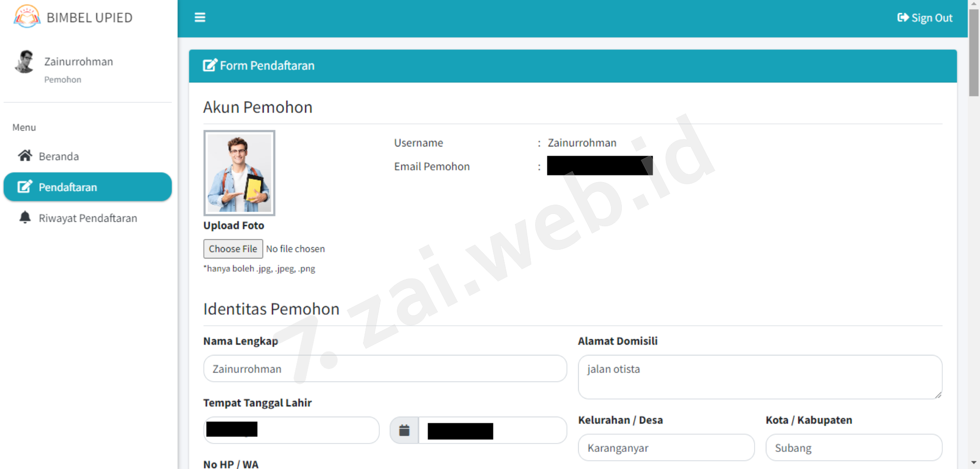 Aplikasi Pendaftaran Bimbel - zai.web.id